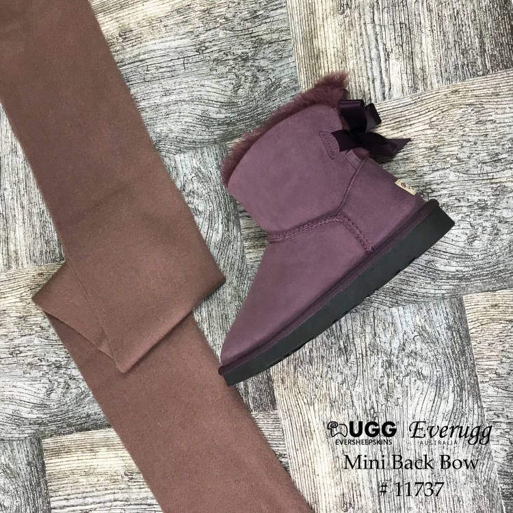 【女款】 EVERUGG迷你后跟蝴蝶结经典羊皮毛一体短筒雪地靴鞋 深紫色 11737RAISIN - 全民海淘 纵有等待,终究值得