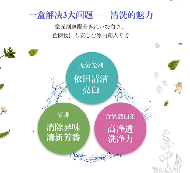 花王（KAO）植物调香柔顺洗衣粉 无荧光剂低泡易漂(新铃兰花香) 盒装800g - 全民海淘 纵有等待,终究值得