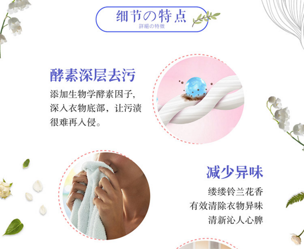 花王（KAO）植物调香柔顺洗衣粉 无荧光剂低泡易漂(新铃兰花香) 盒装800g - 全民海淘 纵有等待,终究值得